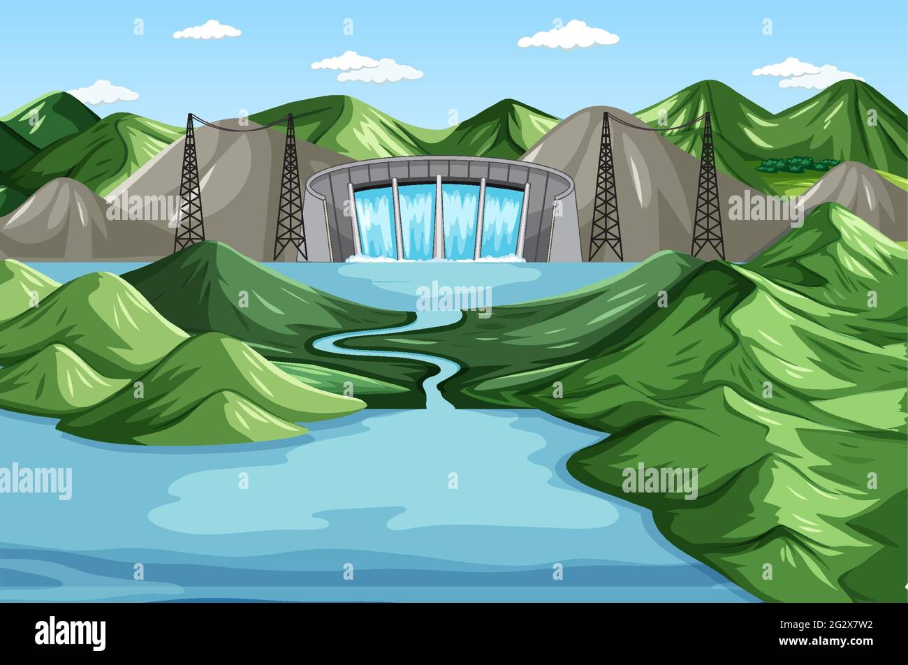 Scene with water dam background illustration Stock Vector Image & Art ...