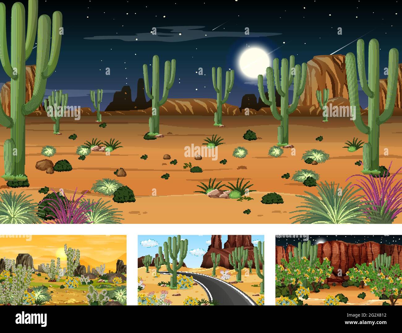 Different scenes with desert forest landscape illustration Stock Vector ...