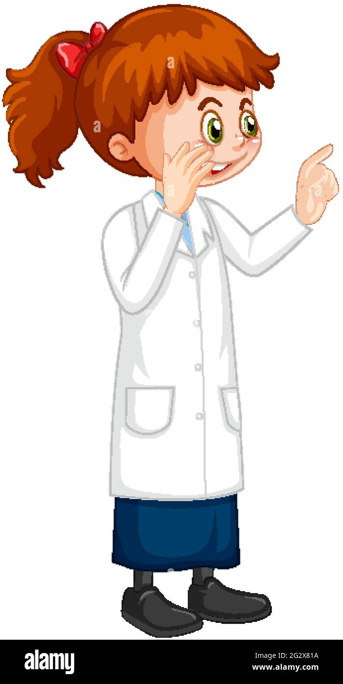 Cute girl cartoon character wearing science lab coat illustration Stock ...