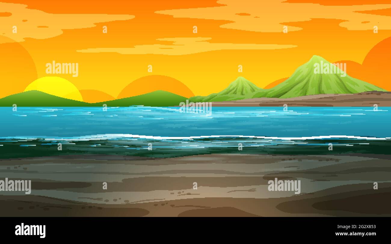 Blank nature landscape at sunset time scene with mountain background ...