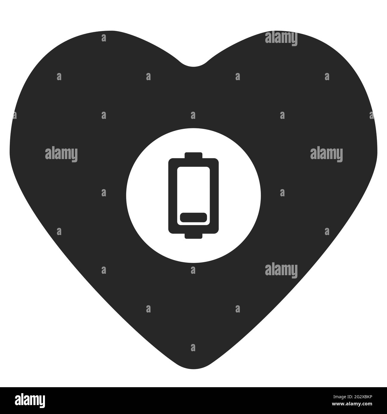 black heart with low battery. Simple shape icon. Flat style. vector ...