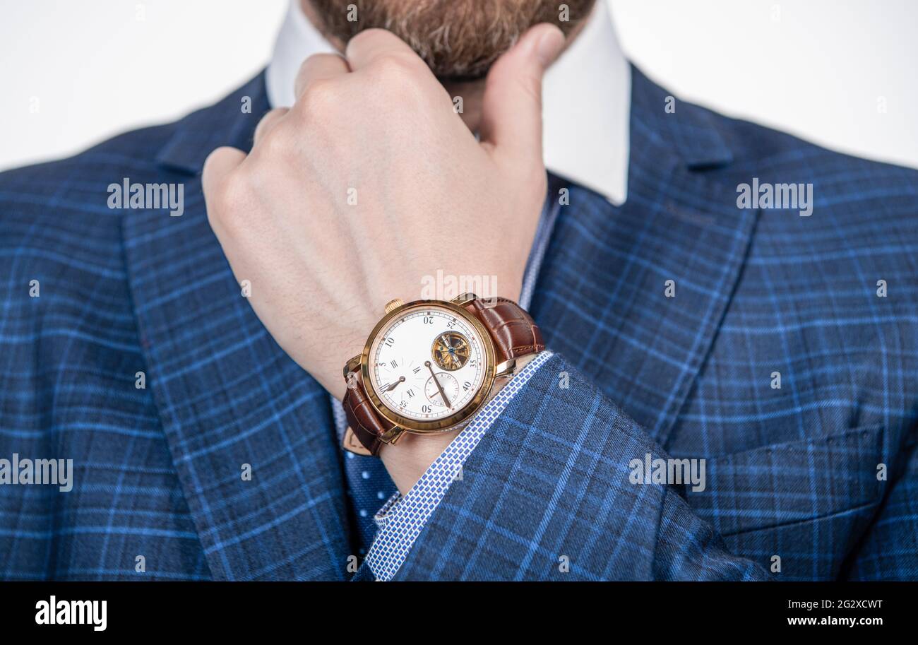Class is timeless. Wristwatch worn on male arm wrist. Business ...
