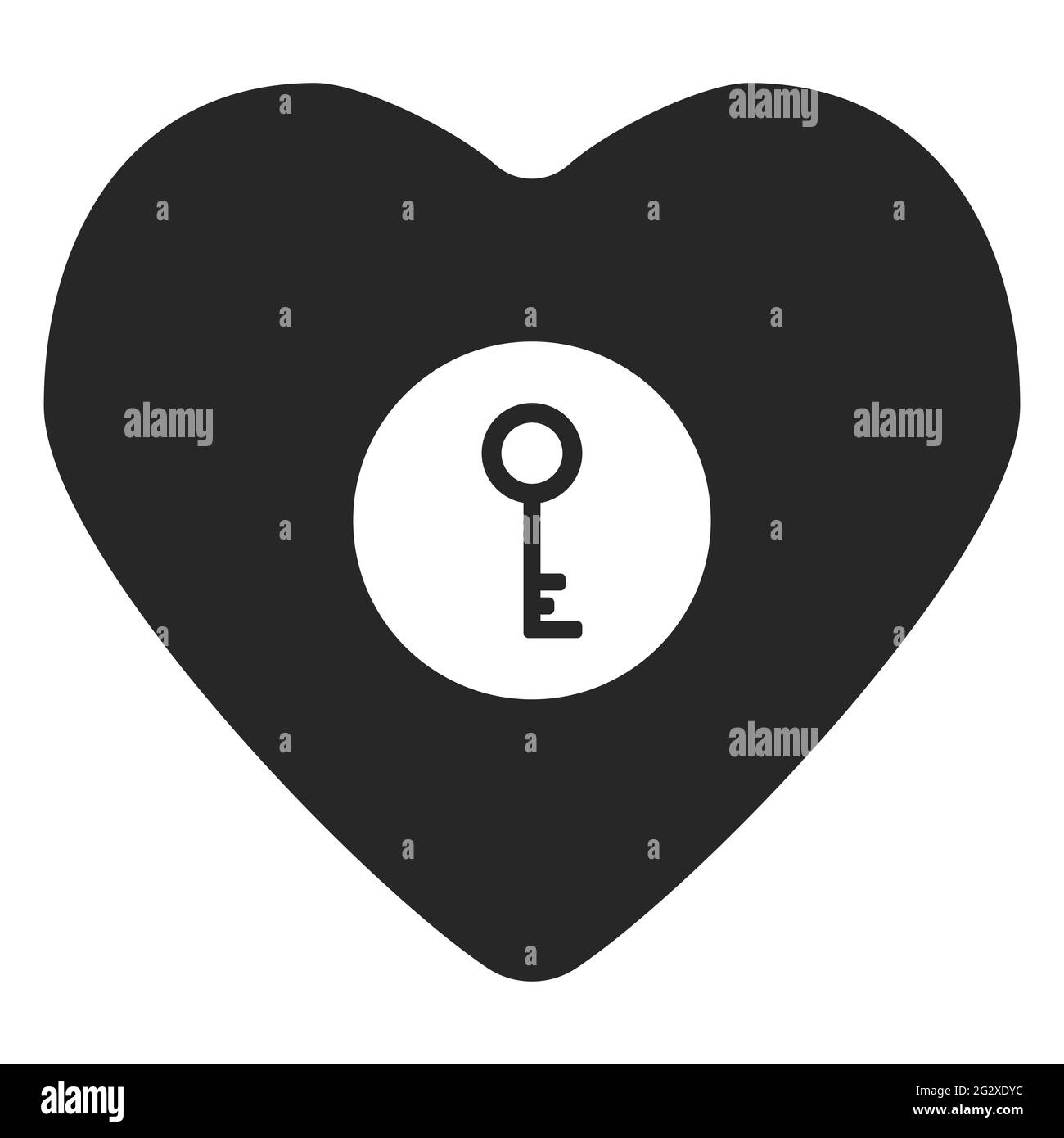 black heart with key inside. Simple form icon. Flat style. Vector ...