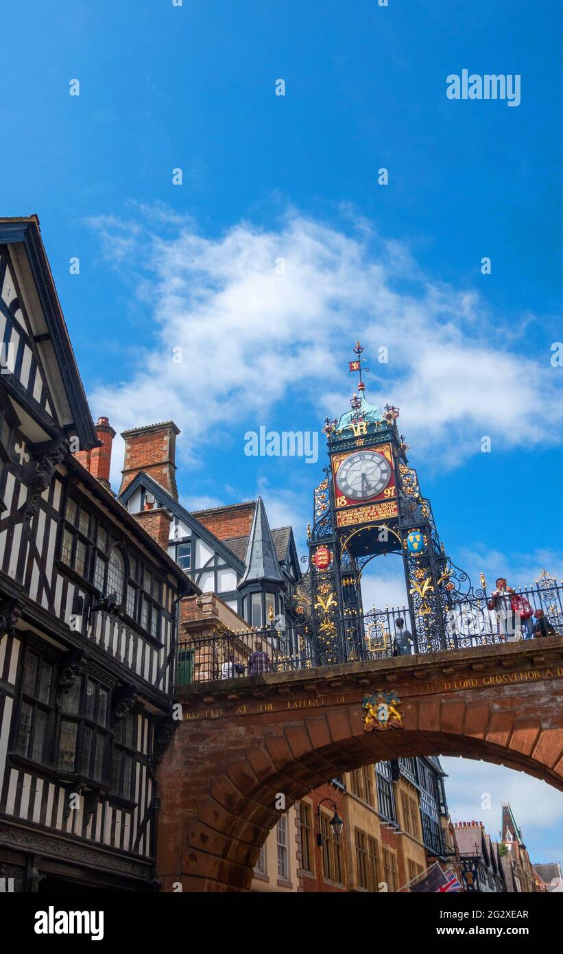 Eastgate Clock on Roman Wall in Chester Stock Photo - Alamy