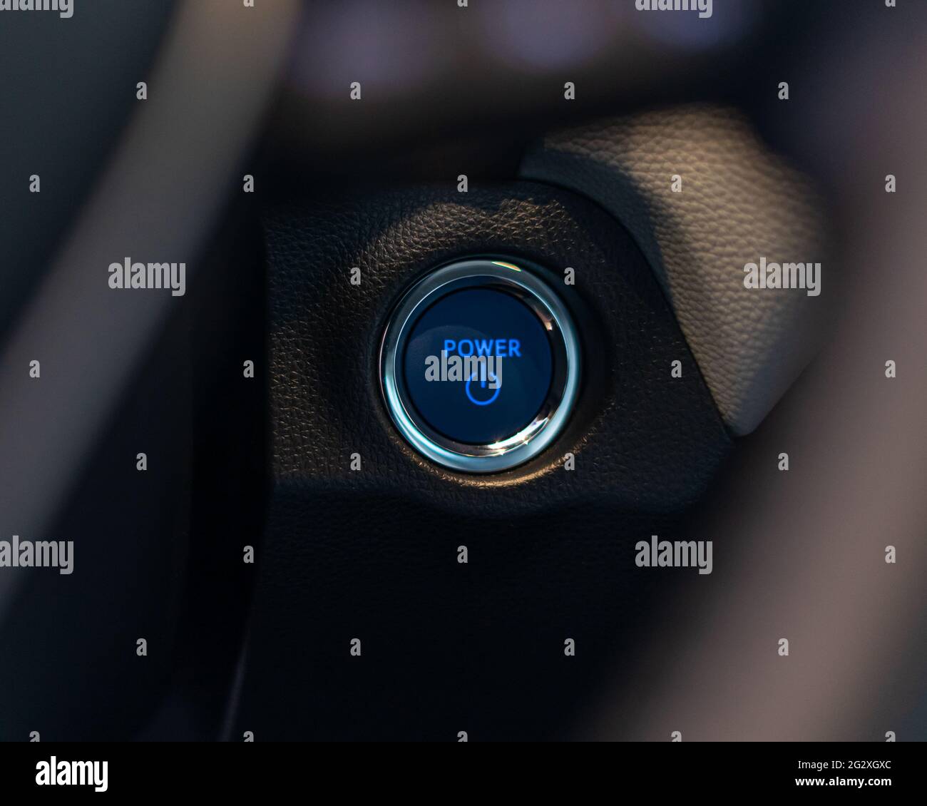 Car instrument panel start power button Dashboard with speedometer ...