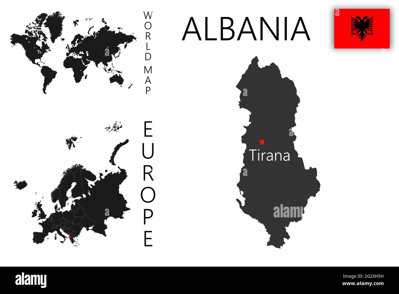 Realistic Vector Map Of Albania With Flag The Location Of The Country