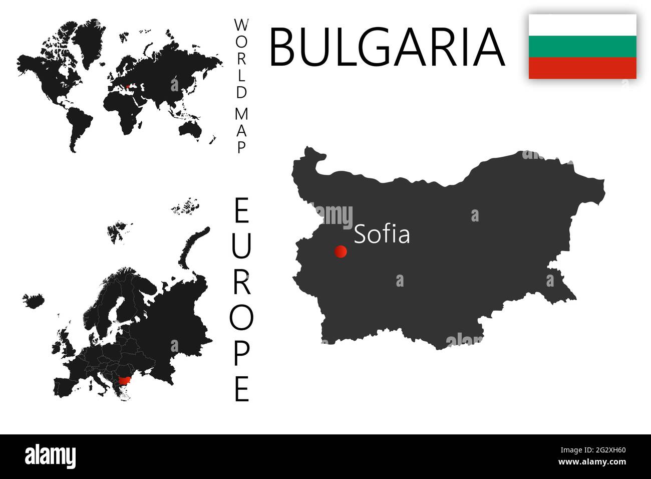 Realistic vector map of Bulgaria with flag. The location of the country ...