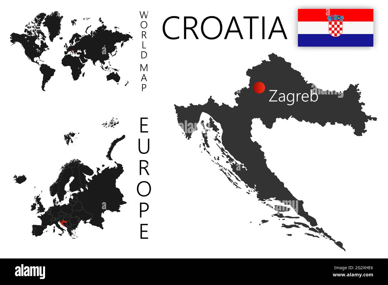 Realistic vector map of Croatia with flag. The location of the country ...