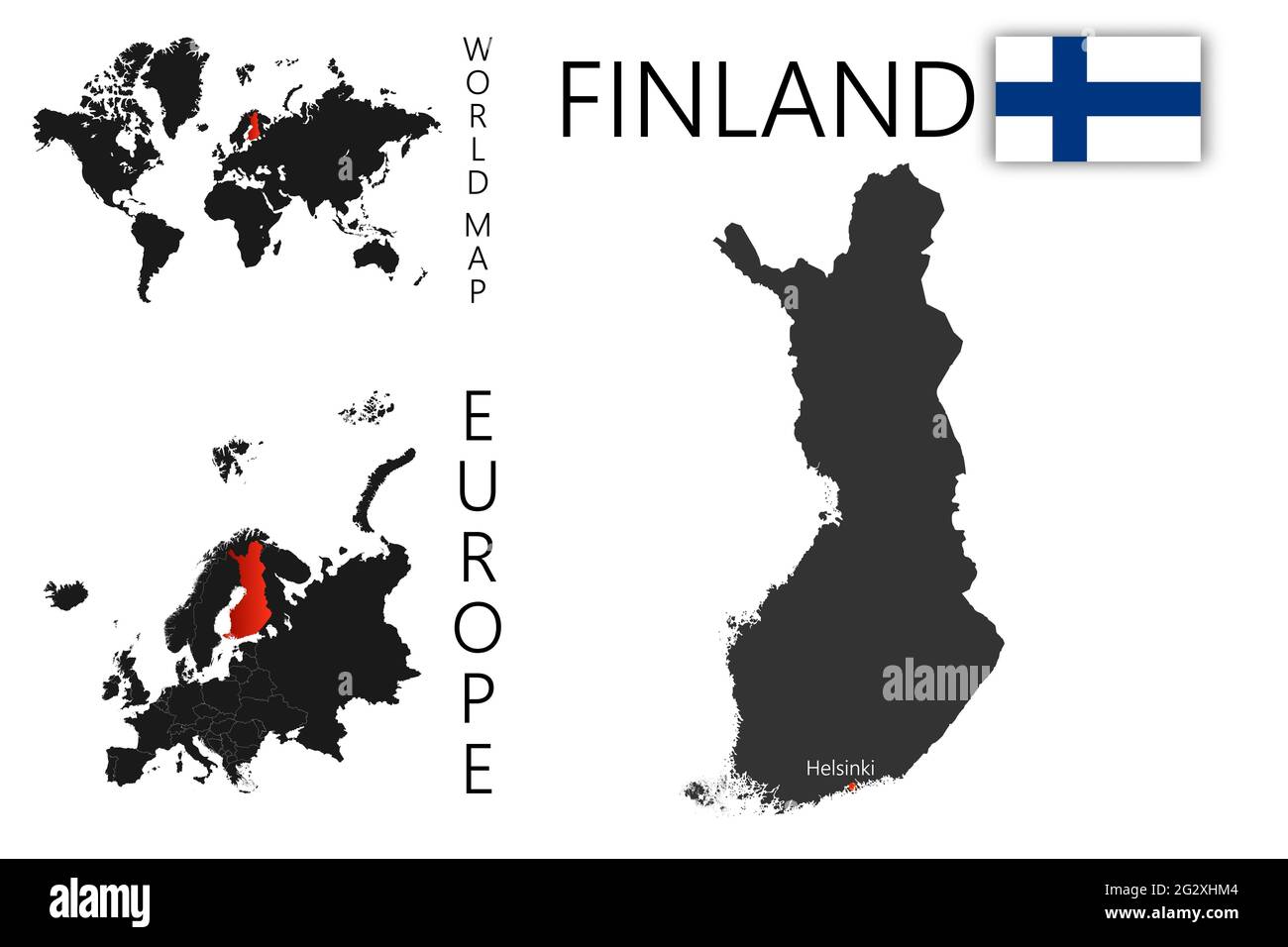 Realistic vector map of Finland with flag. The location of the country ...