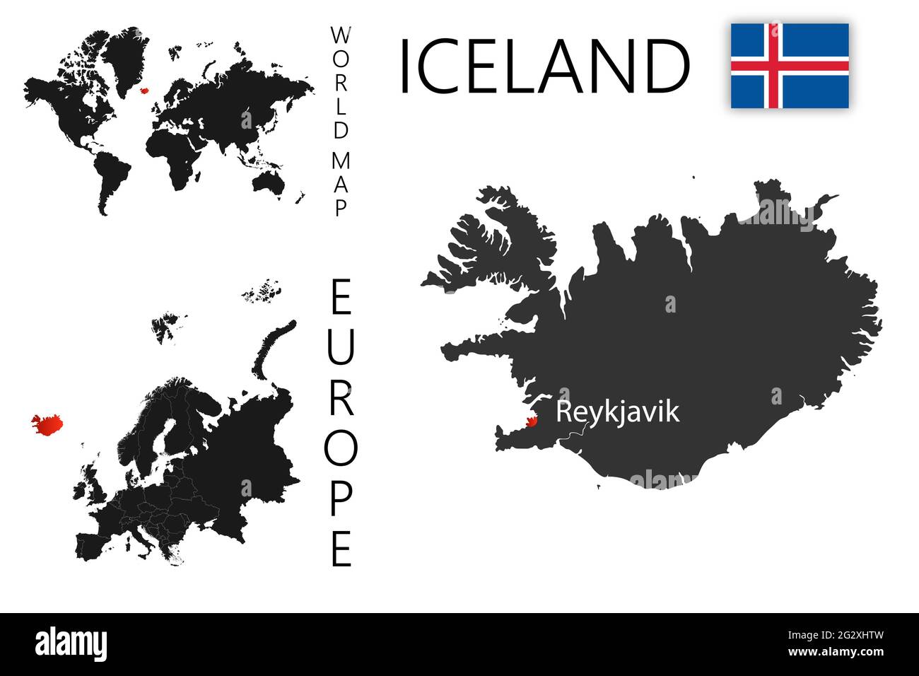 Realistic vector map of Iceland with flag. The location of the country ...