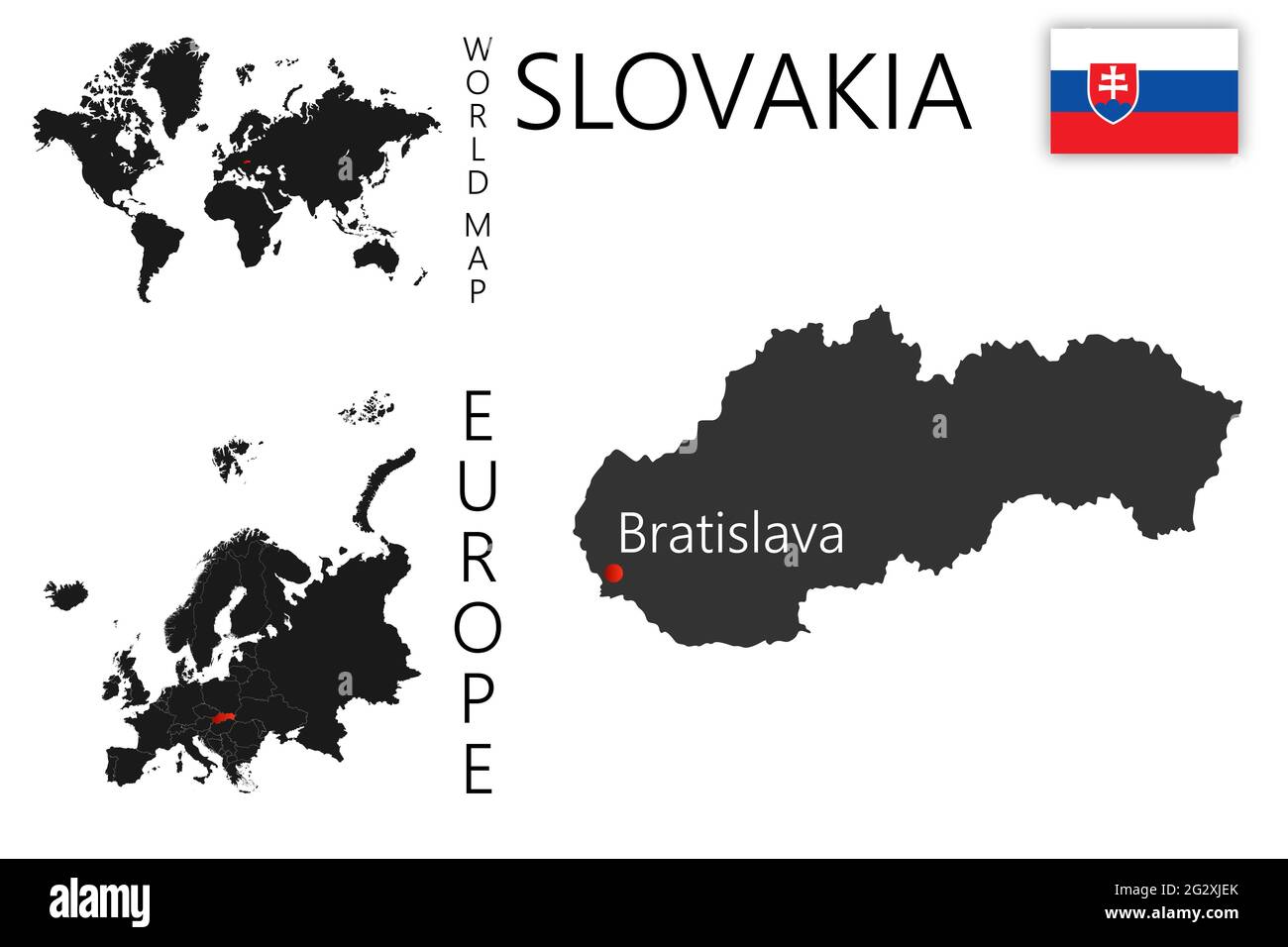 Realistic vector map of Slovakia with flag. The location of the country ...