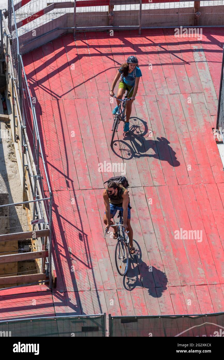 Wien, Vienna: cyclist on temporary bike path in 22. Donaustadt, Wien ...