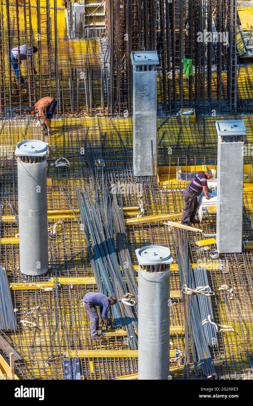 Wien, Vienna: construction worker install reinforcement braiding for a ...