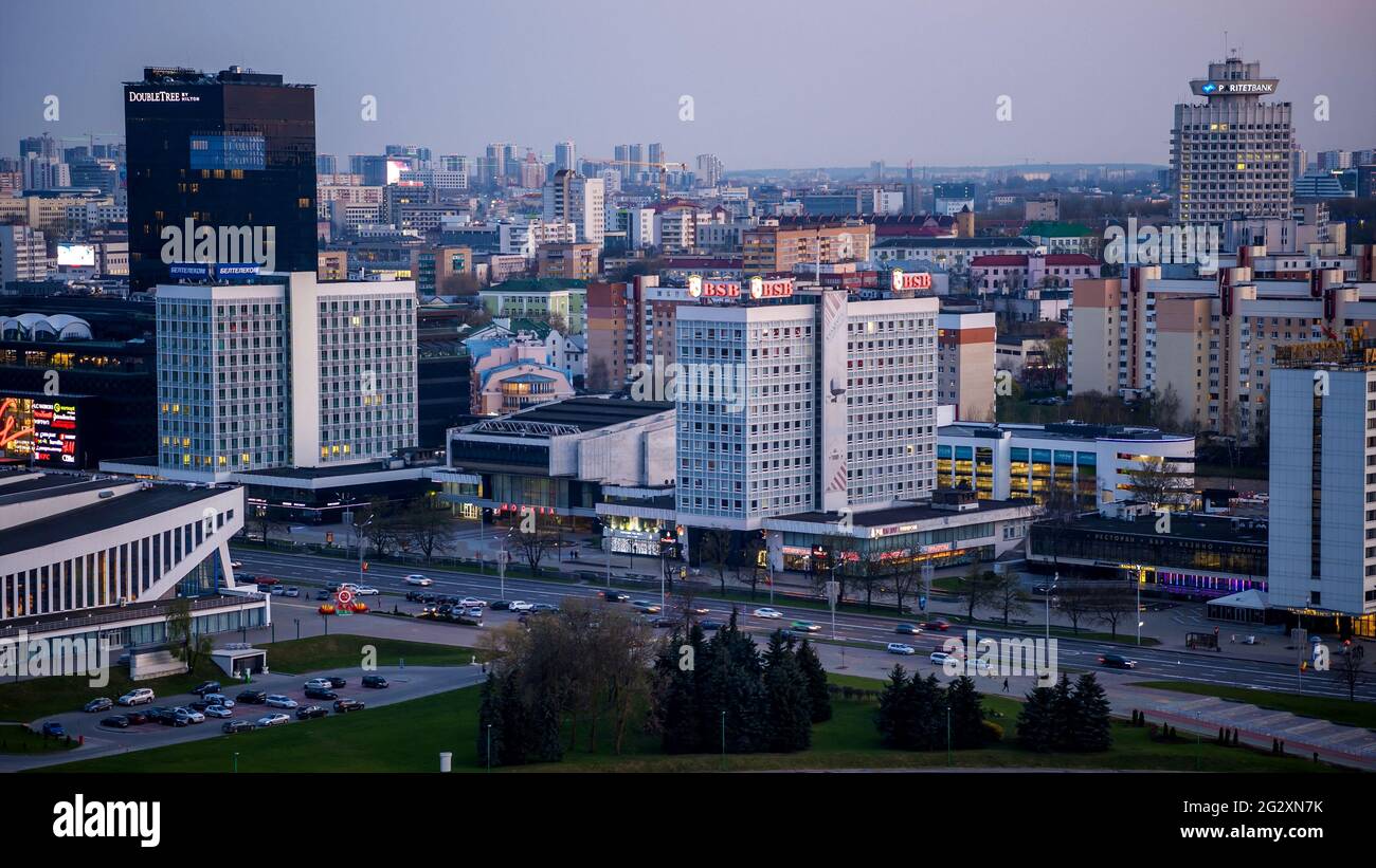 Minsk, Belarus - April 26, 2021: Night time-lapse of the capital of ...