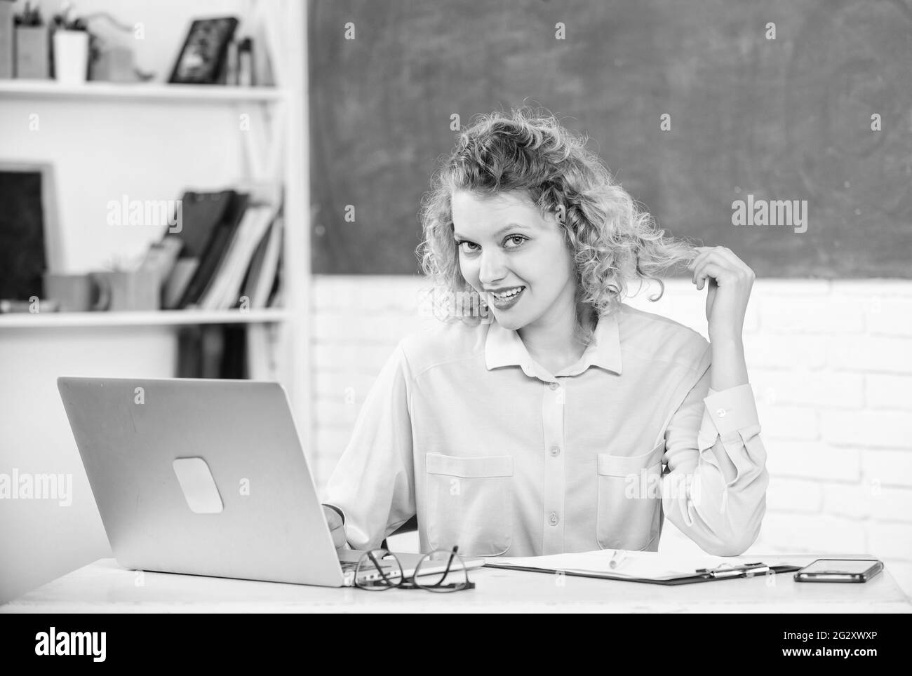 Technological mind. happy student with laptop. teacher woman. teachers ...