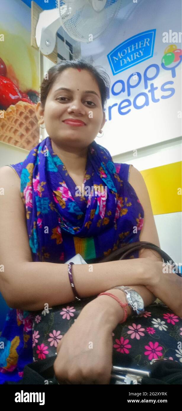 A Portrait of a Beautiful Young Woman, with cute smile and open long ...