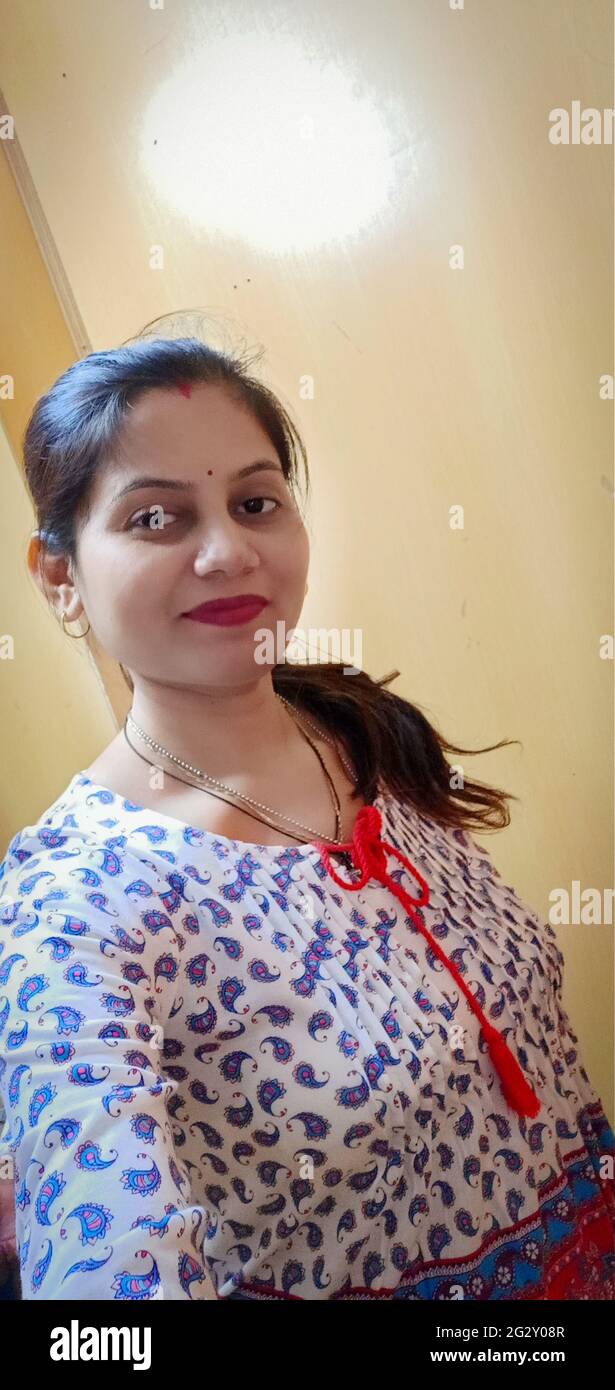 A Portrait of a Beautiful Young Woman, with cute smile and open long ...