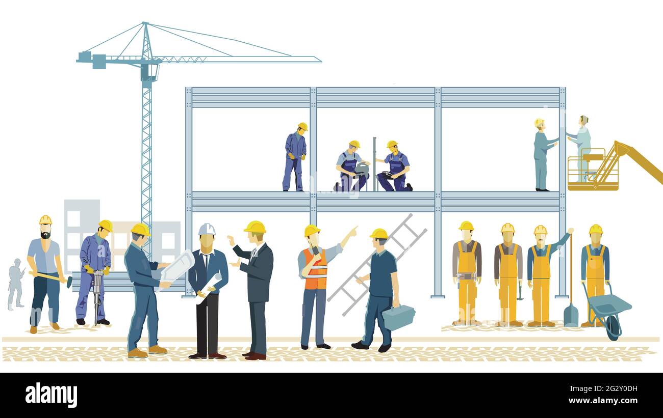 Construction worker at the construction site, illustration Stock Vector ...