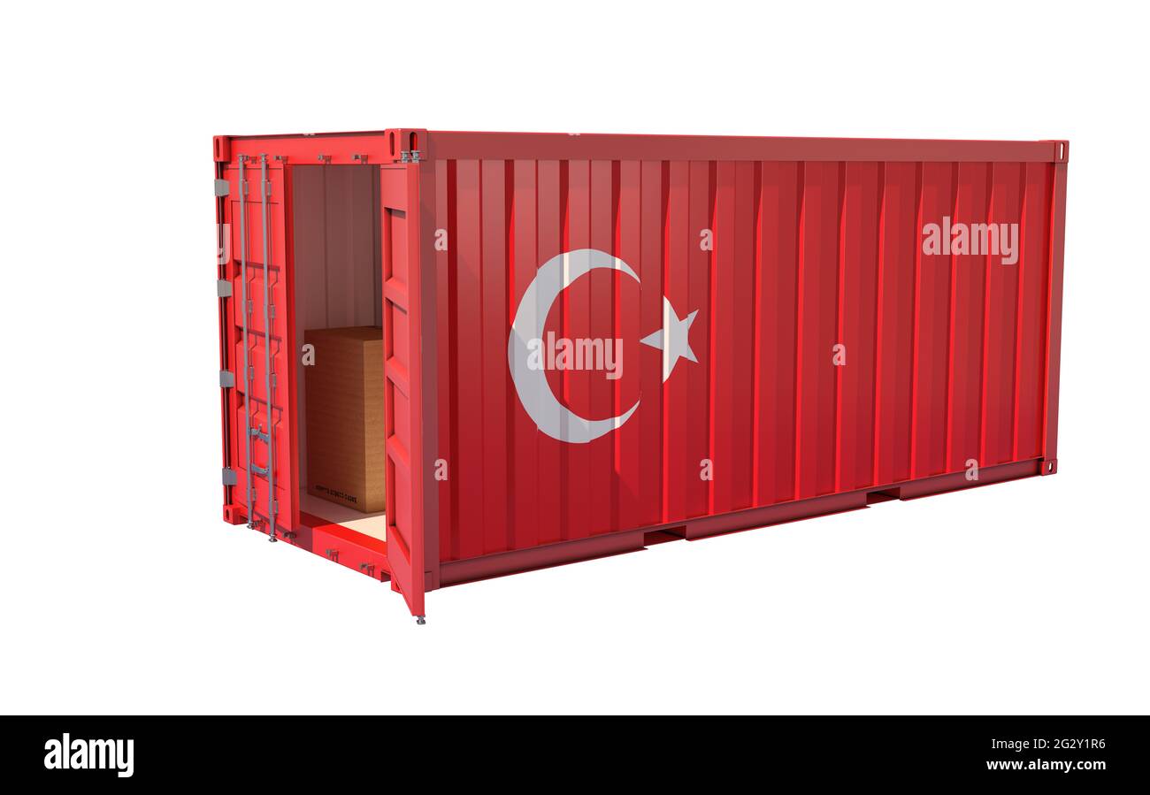 Freight Container with open door in Turkey national flag design ...