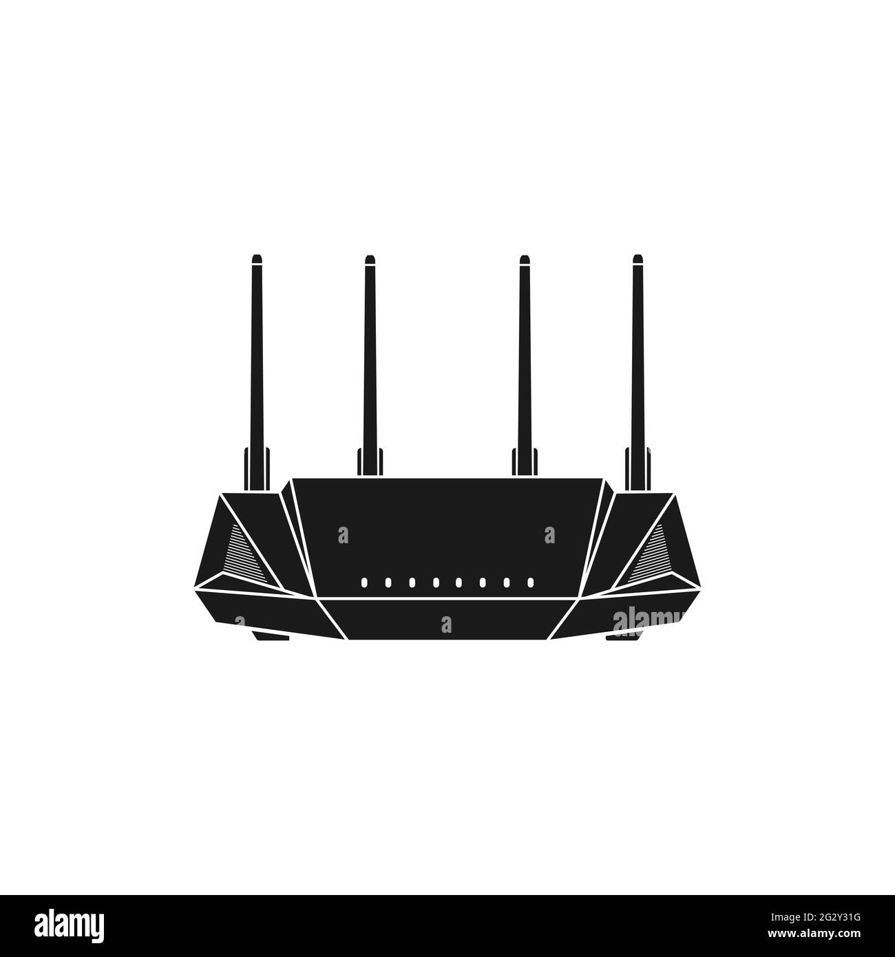 Realistic vector icon of a Wi-fi router with four antennas. Wireless ...