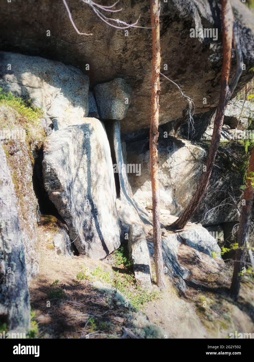 Rock ledge in sunlight in a Swedish forest Stock Photo - Alamy