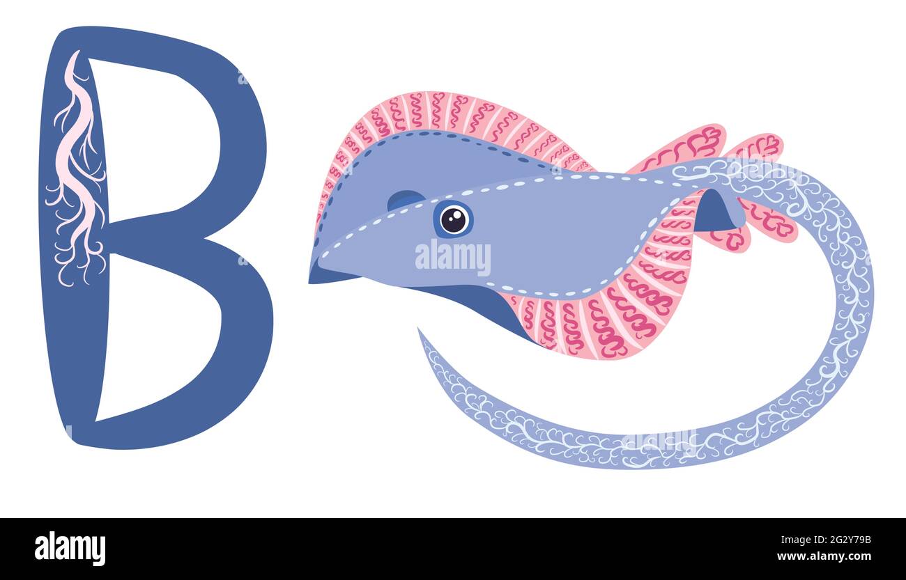 ABC kids letter ray fish Blue spotted sea animal cartoon character ...