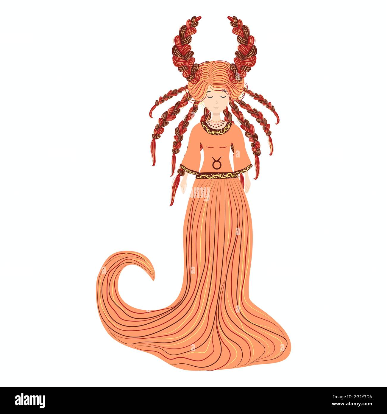 Zodiac, Taurus zodiac sign illustration as a beautiful girl with braids ...