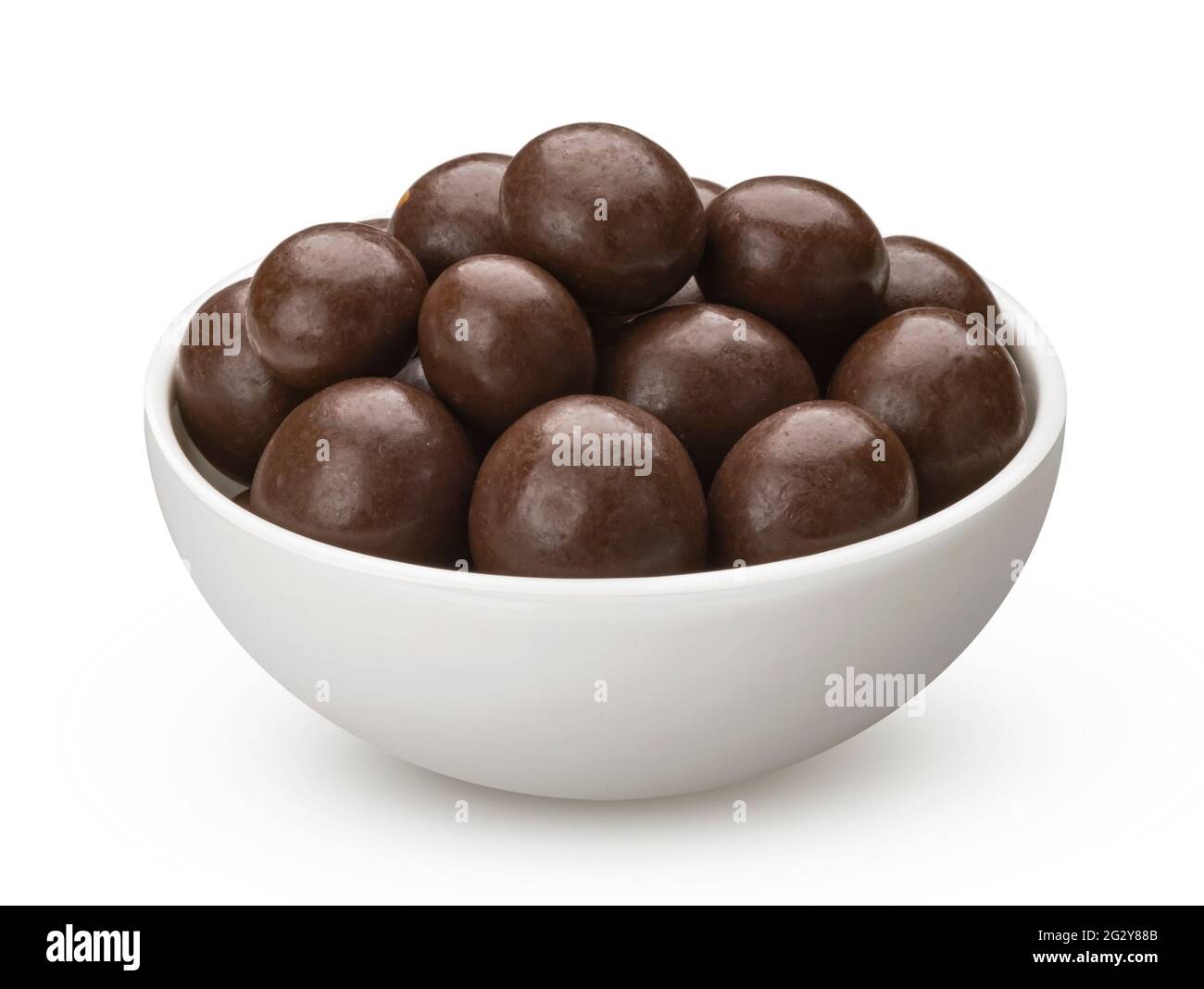 Chocolate balls in bowl isolated on white background Stock Photo - Alamy