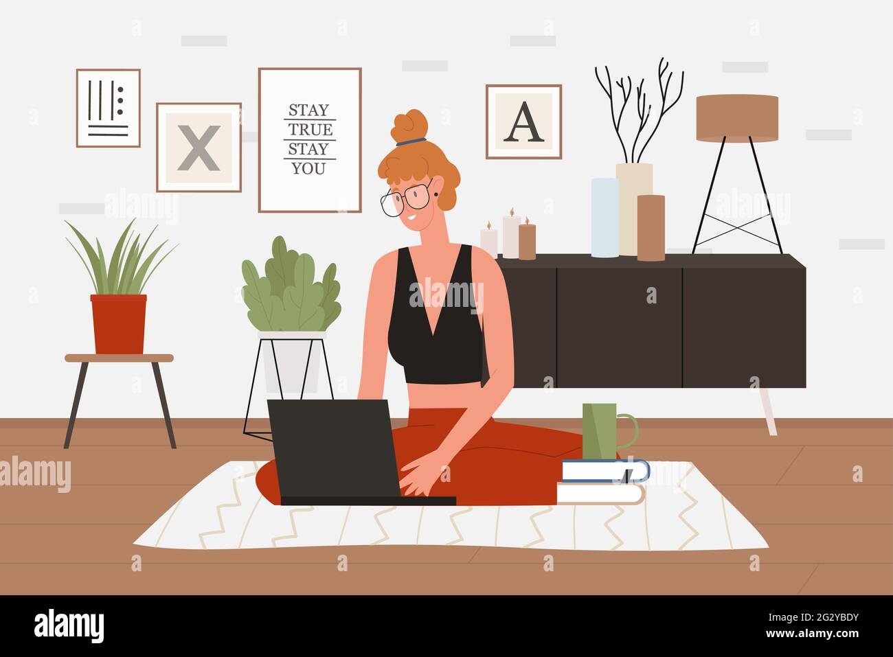 Freelance work in home office, remote job vector illustration. Cartoon ...