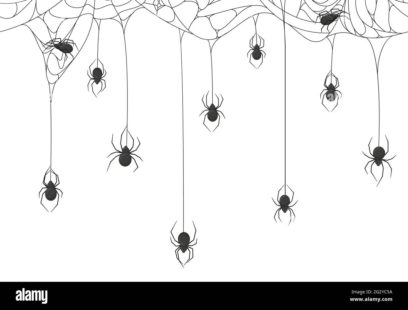 Halloween spiders background. Black spiders on spooky halloween hanging ...