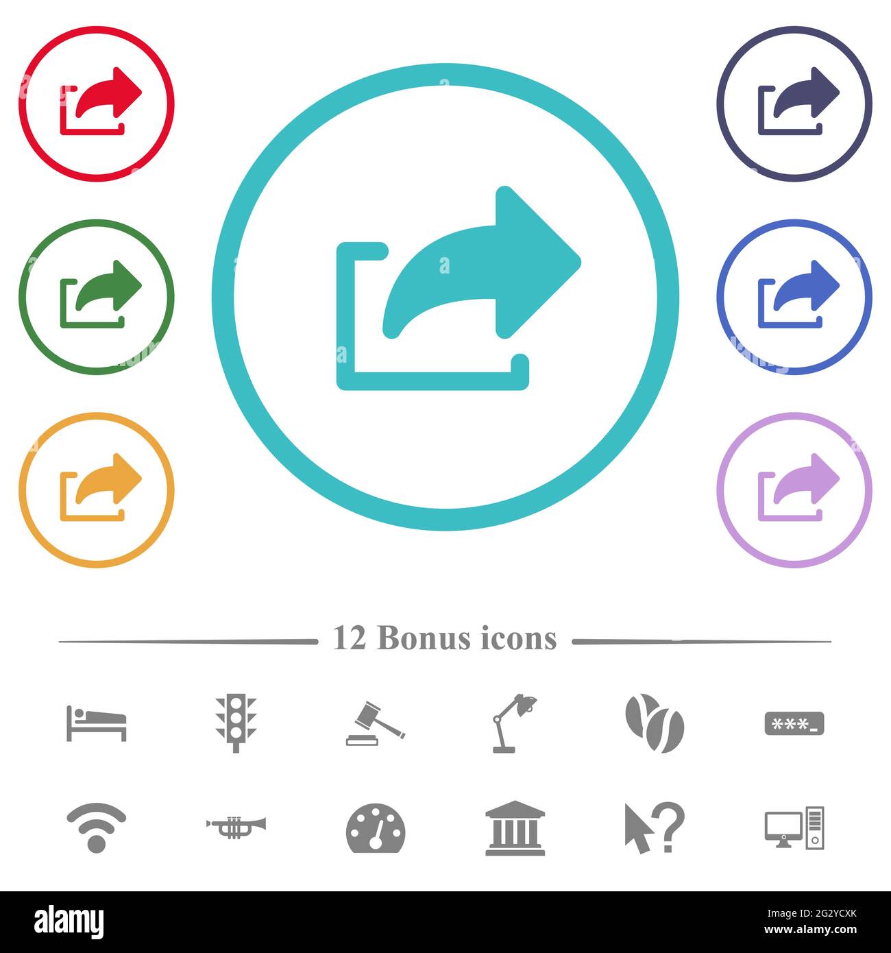 Export symbol flat color icons in circle shape outlines. 12 bonus icons ...