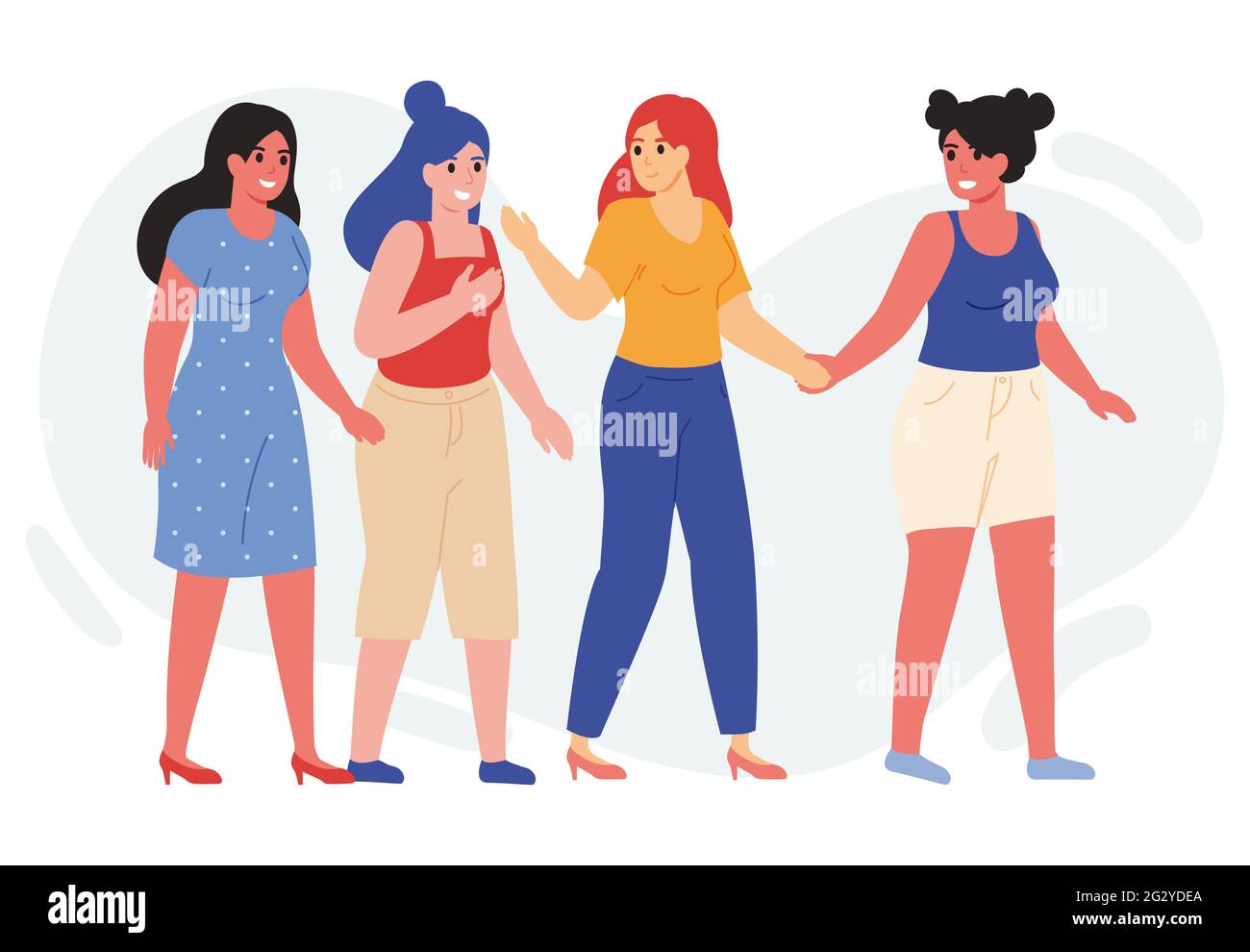 Female friends walk together. Happy young girlfriends walking together ...