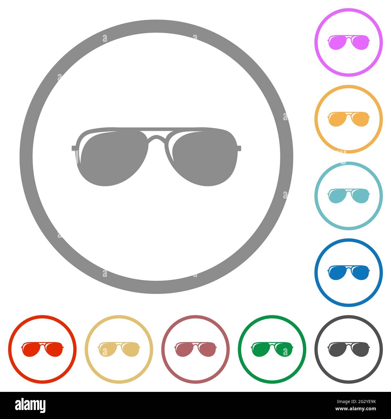Aviator sunglasses with glosses flat color icons in round outlines on ...