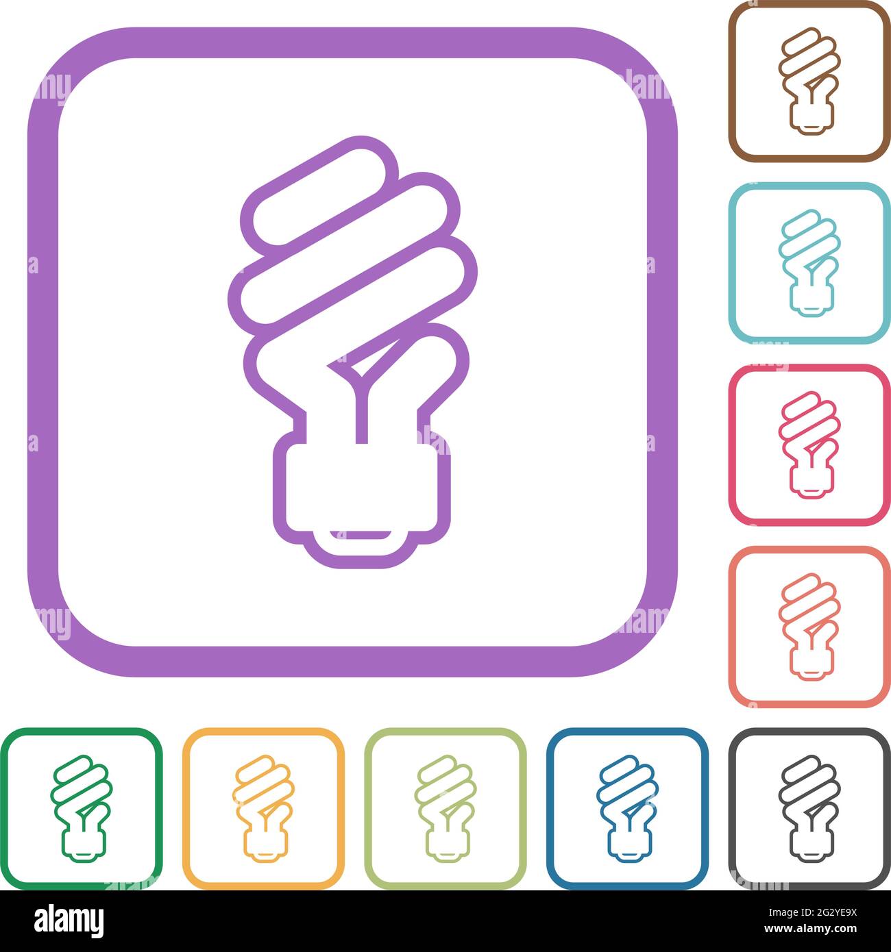 Energy saving fluorescent light bulb outline simple icons in color rounded square frames on ...