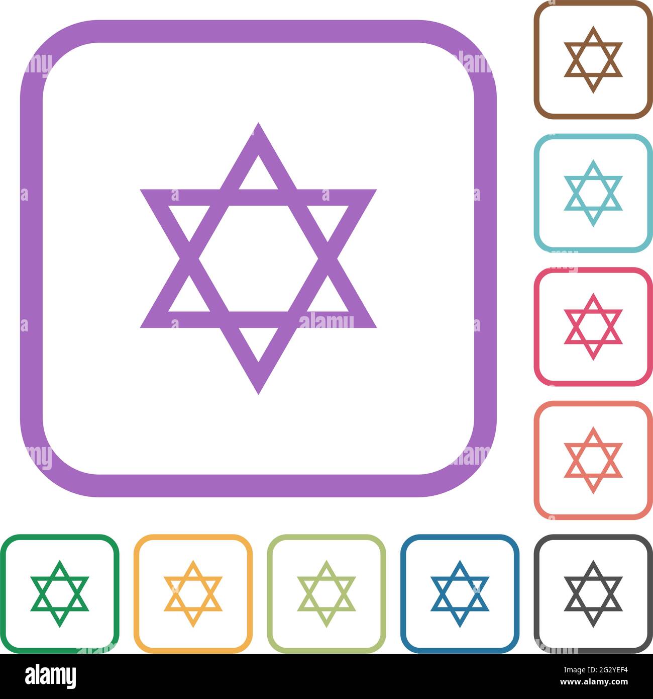 Star of David simple icons in color rounded square frames on white ...