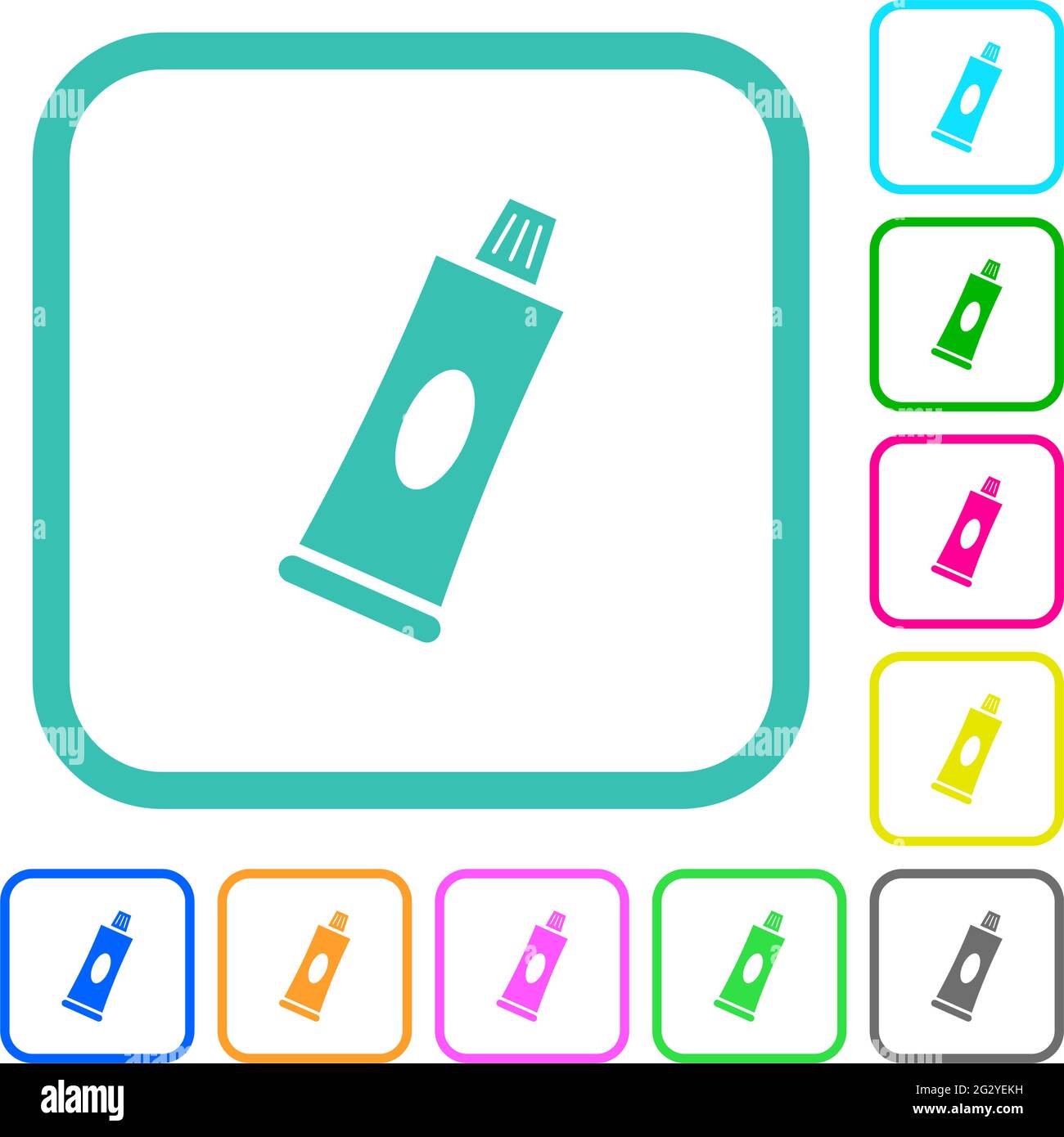 Toothpaste tube vivid colored flat icons in curved borders on white ...