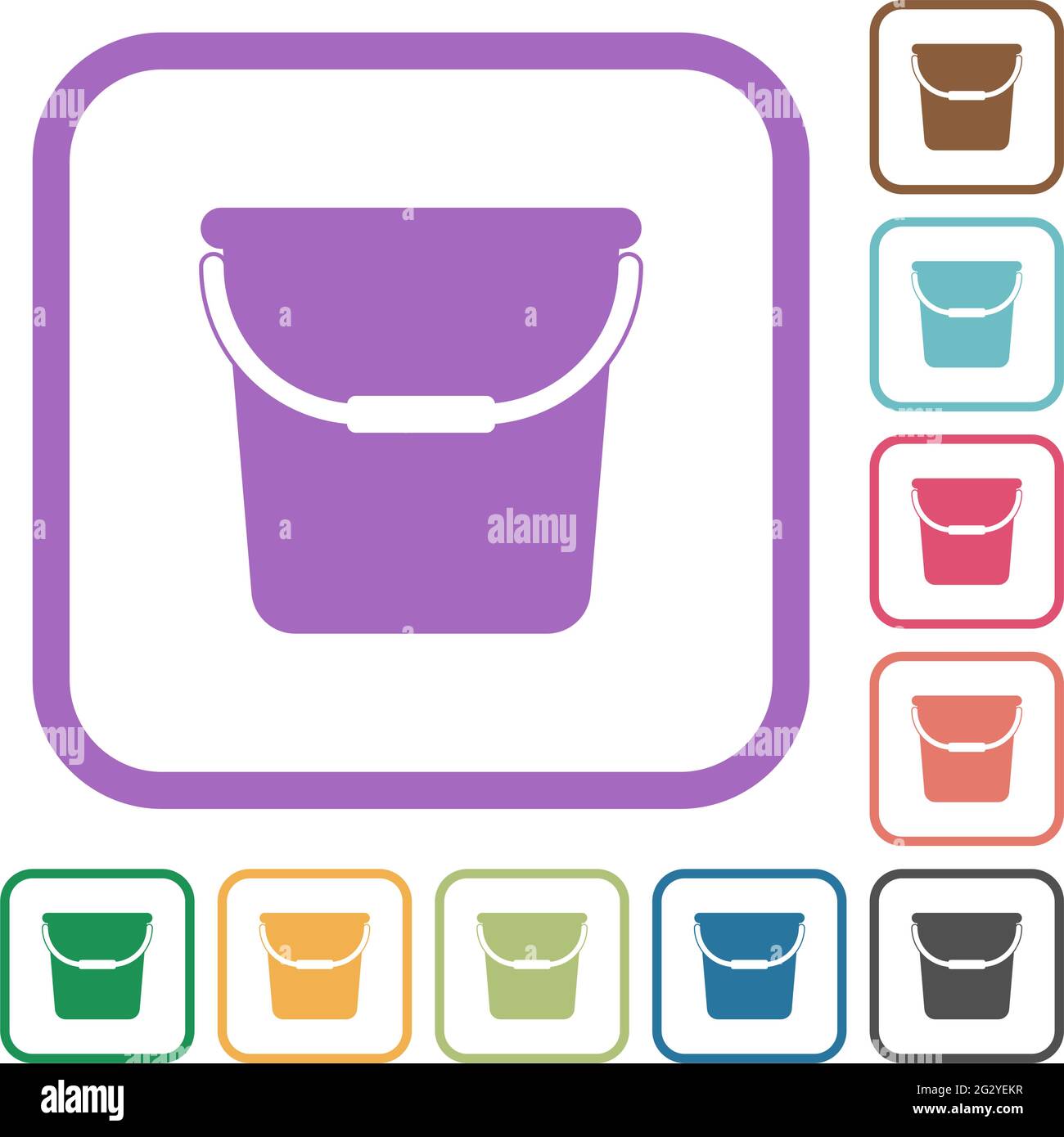 Single bucket simple icons in color rounded square frames on white ...