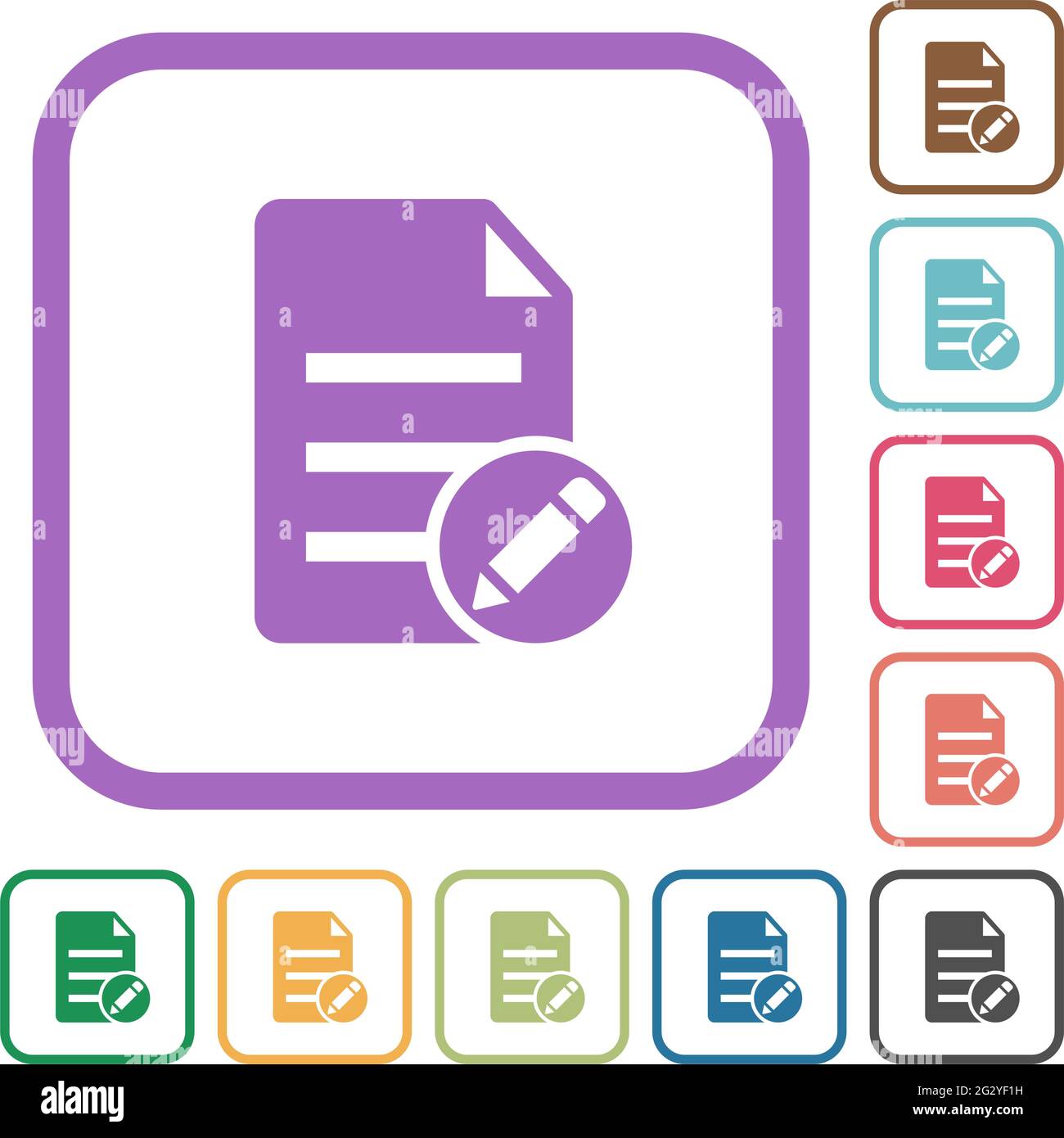 Edit document simple icons in color rounded square frames on white ...