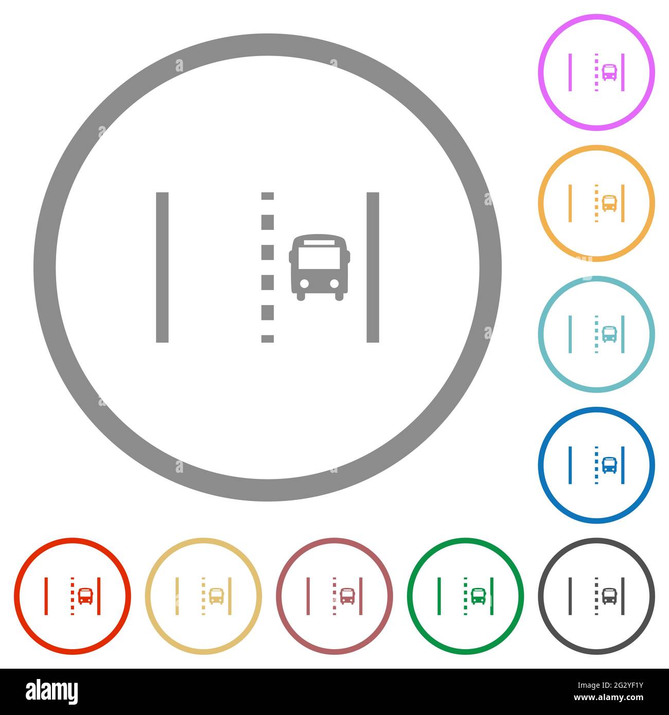 Bus lane flat color icons in round outlines on white background Stock ...
