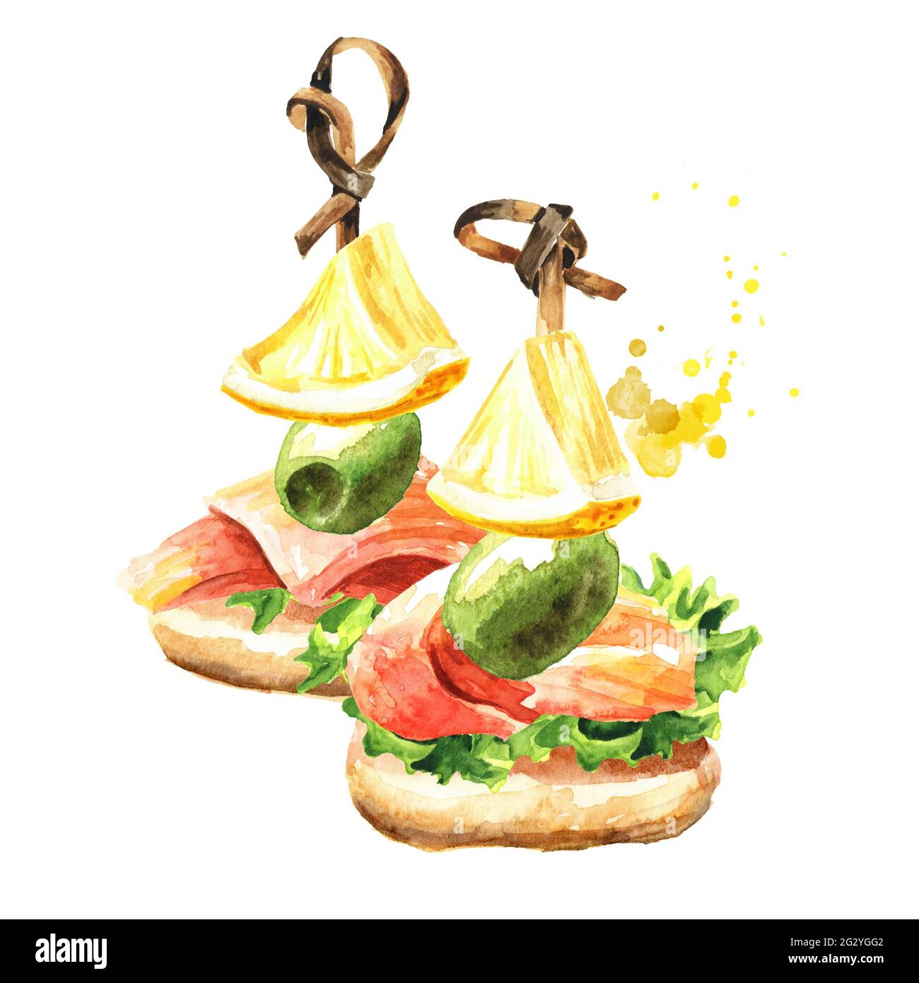 Appetizer for a festive table. Mini canape with fresh salmon fillet ...