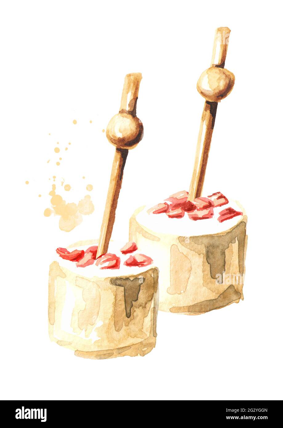 Appetizer for a festive table. Mini canape. Cream cheese on skewer ...
