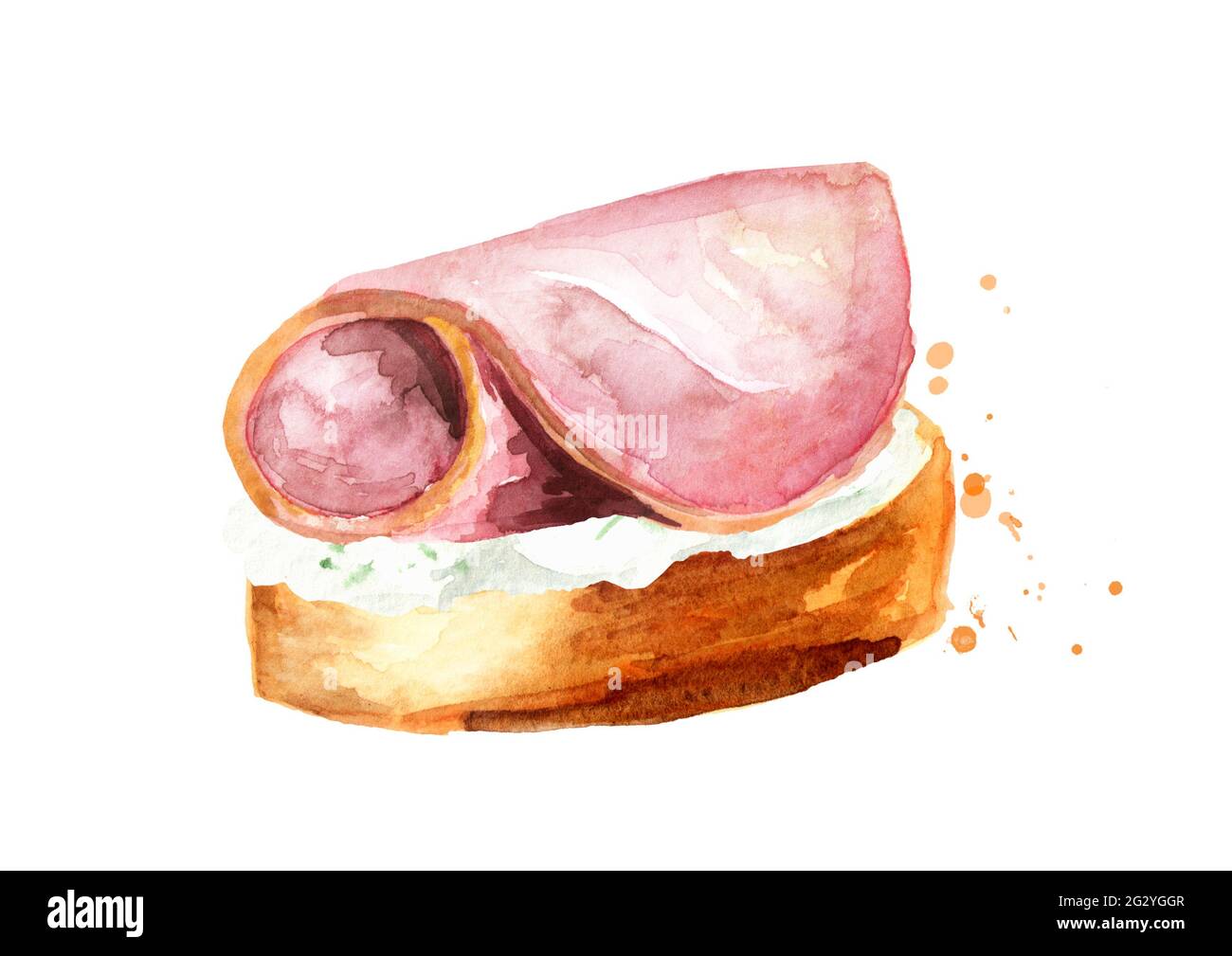 Appetizer. Canape. Ham sandwich. Watercolor hand drawn illustration ...