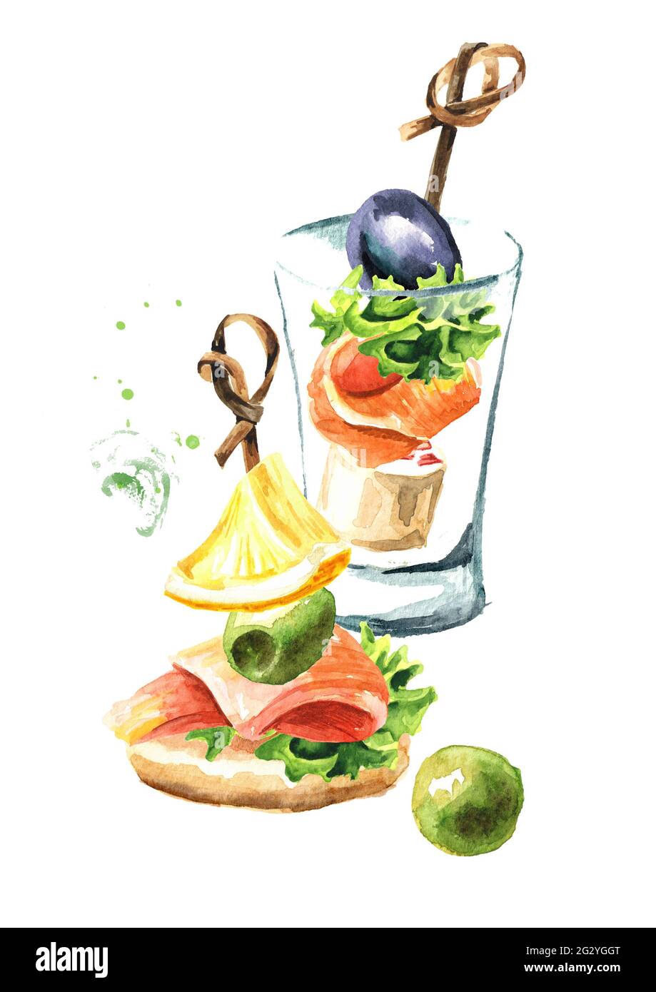 Appetizer for a festive table. Mini canapes with salmon fillet ...