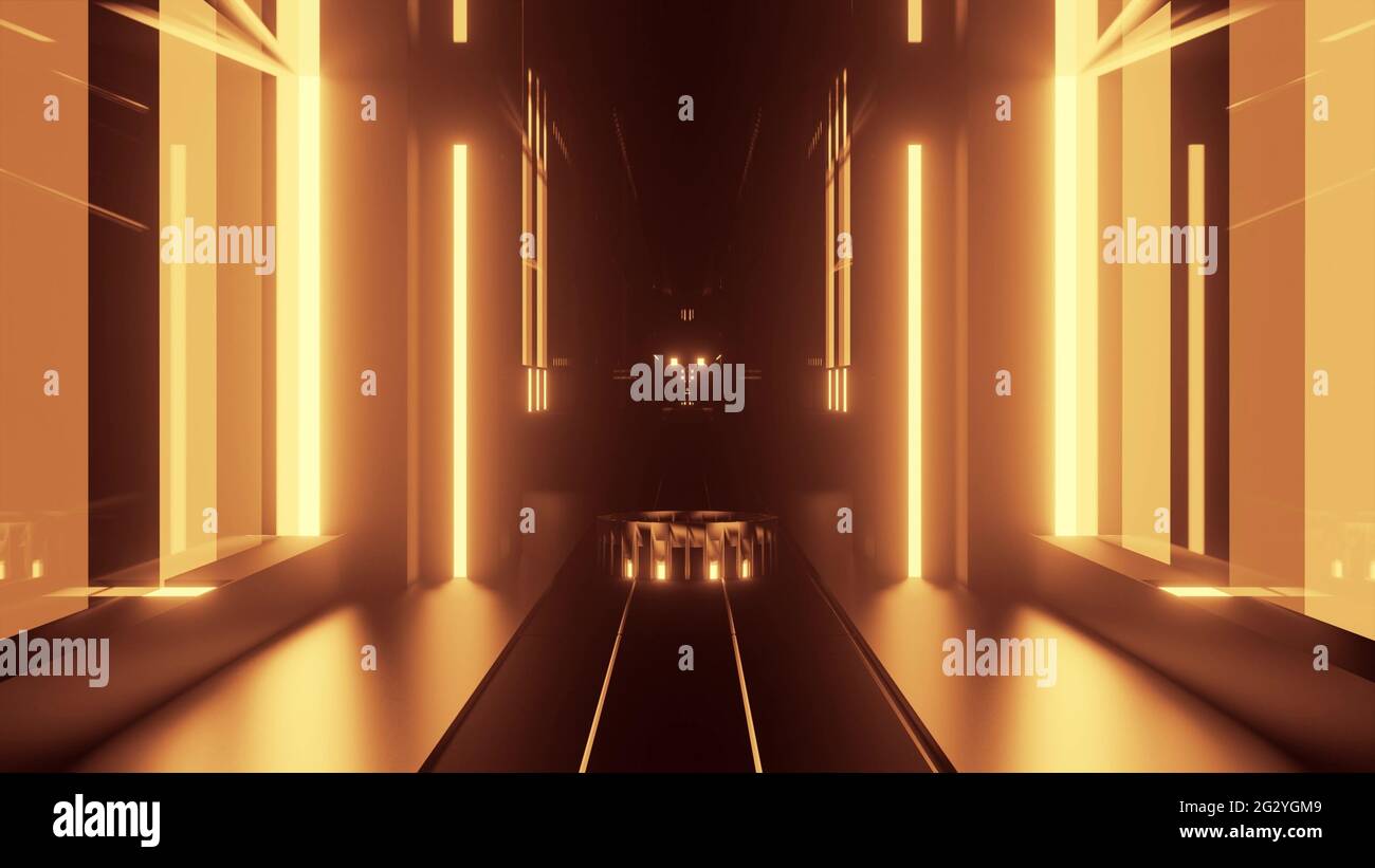 Perspective abstract 3d illustration of symmetric bright yellow passage ...