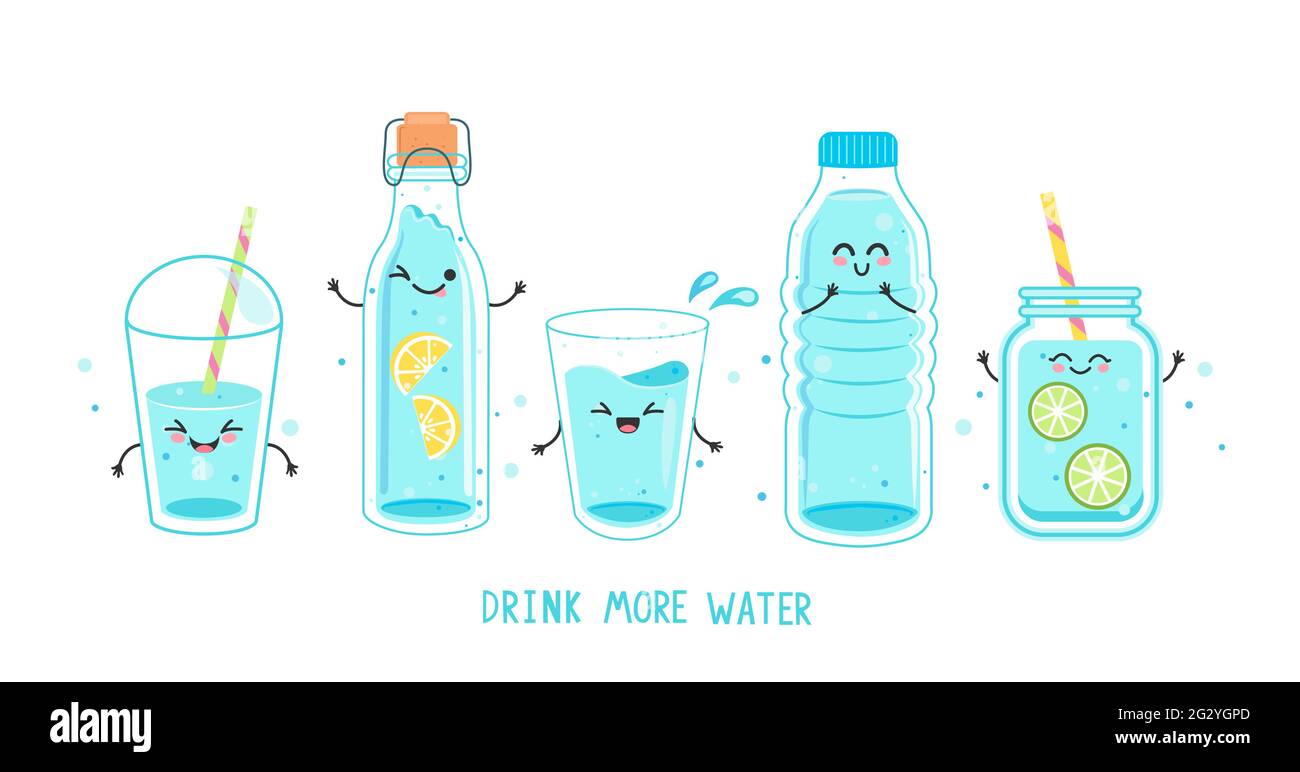 Set of clean and fresh water in bottles, glasses Stock Vector Image ...