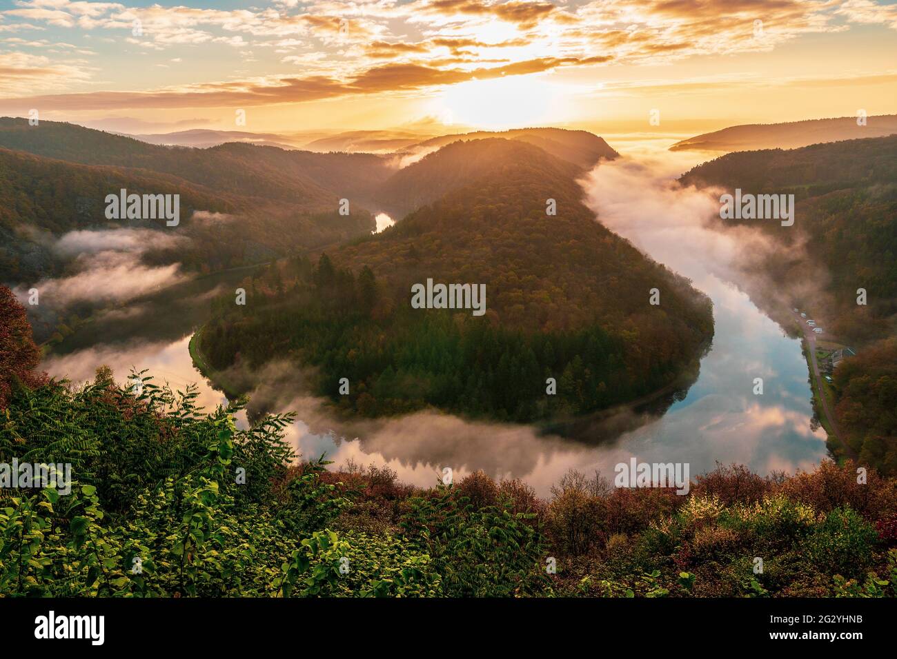 Panoramic view from the Cloef to the Saar loop, Germany Stock Photo - Alamy