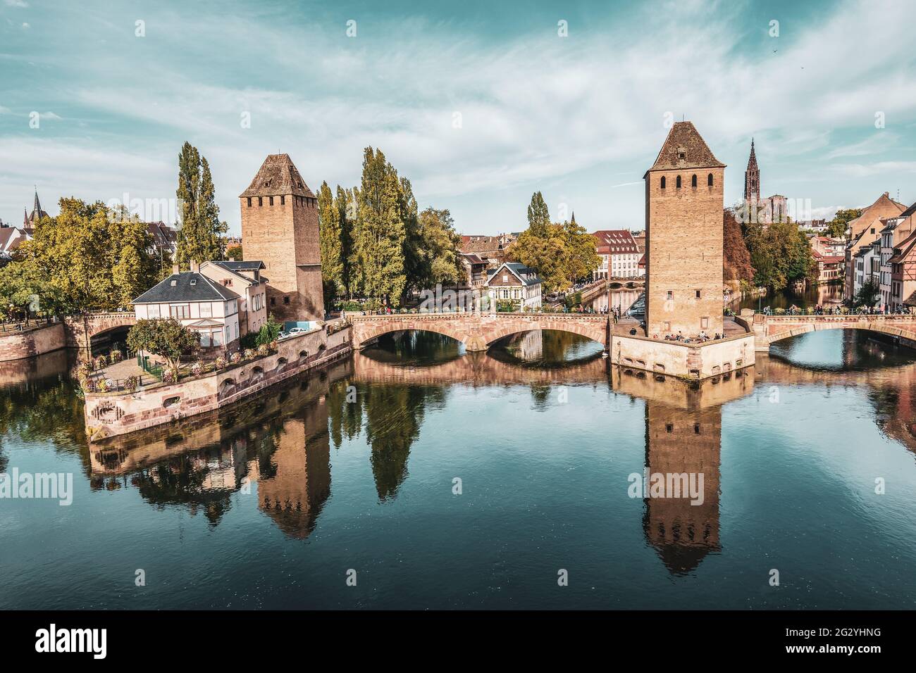 The three bridges of the Ponts Couverts in Strasbourg, France Stock ...