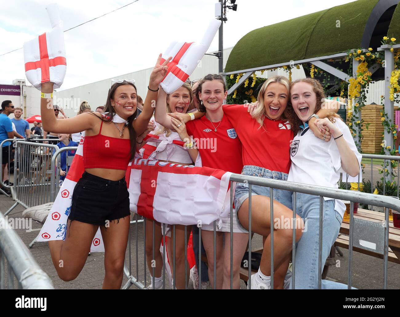 England fans at the fan zone in Trafford Park, Manchester as they watch ...