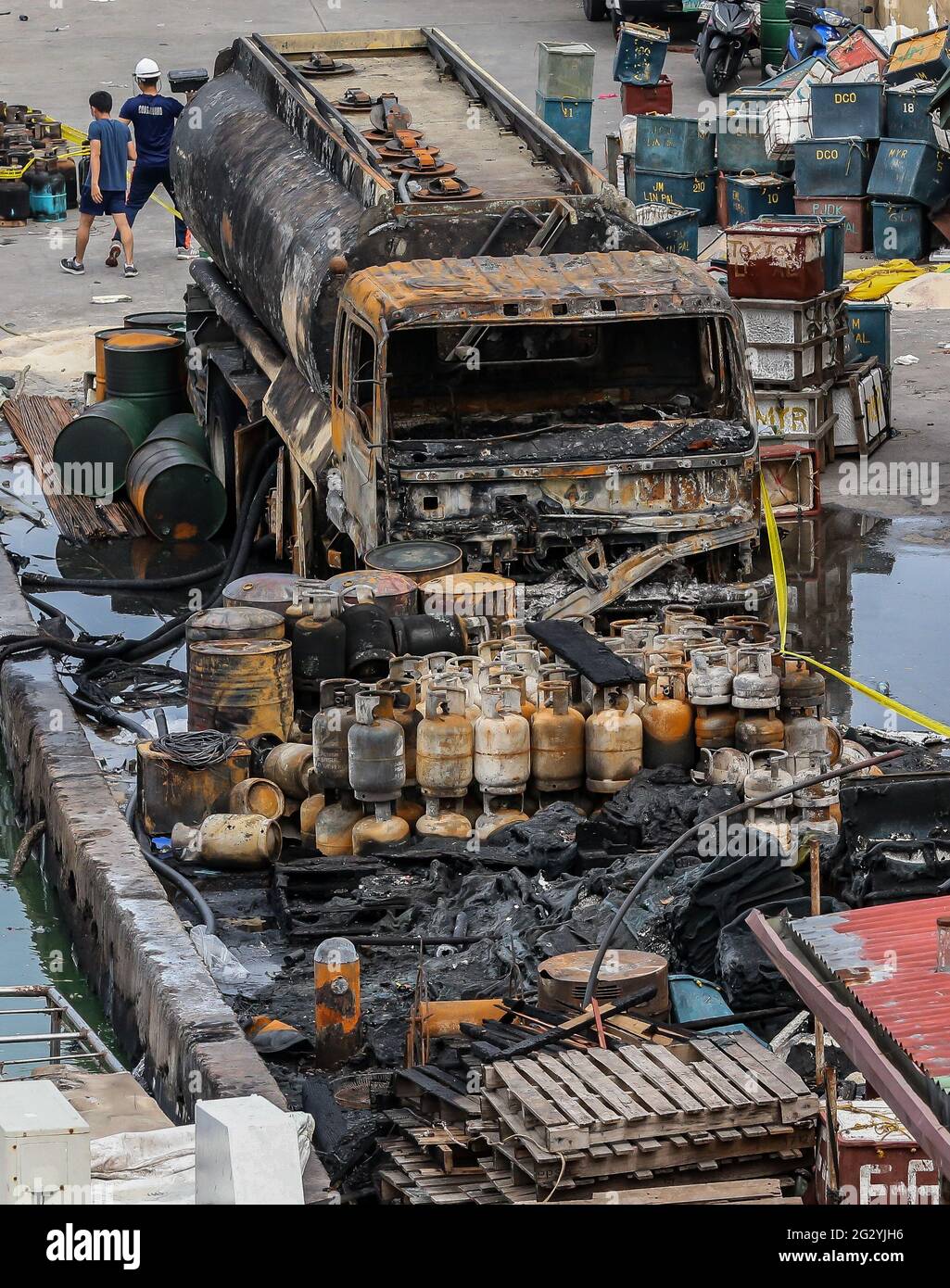 Manila. 13th June, 2021. Photo taken on June 13, 2021 shows a charred ...