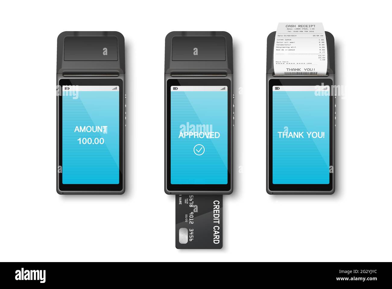 Vector 3d Realistic Payment Machine Set. POS Terminal, Paper Receipt, Credit Card Isolated ...